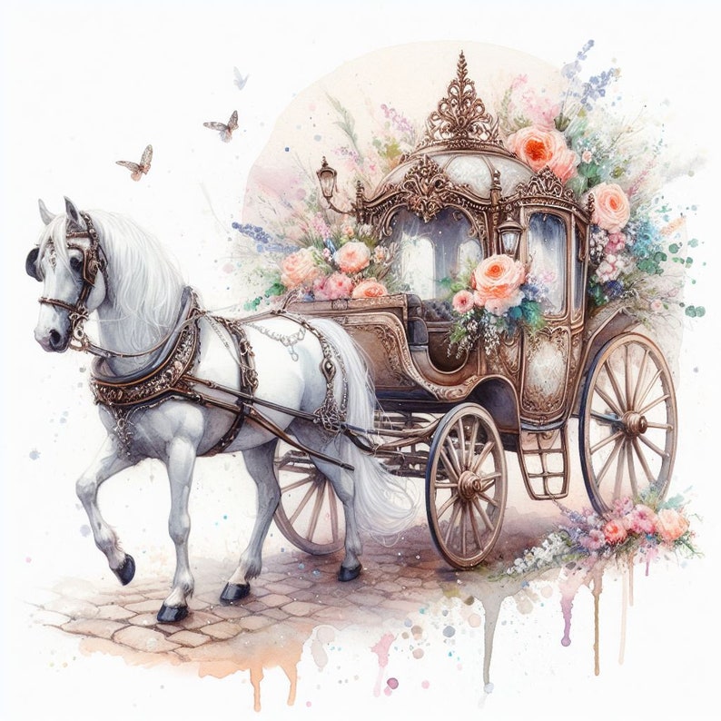 Horse Carriage, Digital Print, Wall Art, Watercolor Clip Art, High ...