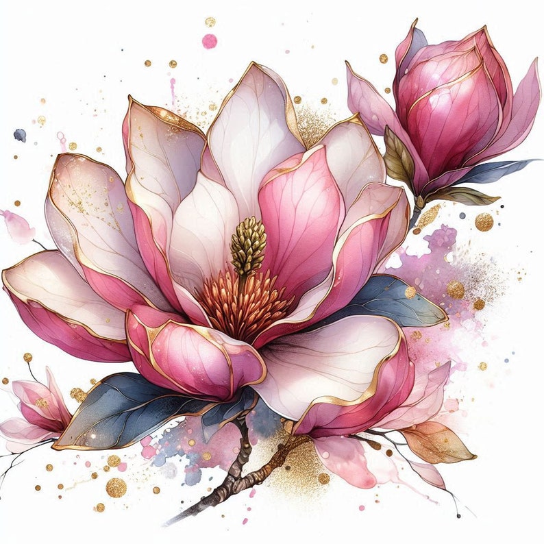 Magnolia Flower, Digital Print, Wall Art, Watercolor Clip Art, High ...