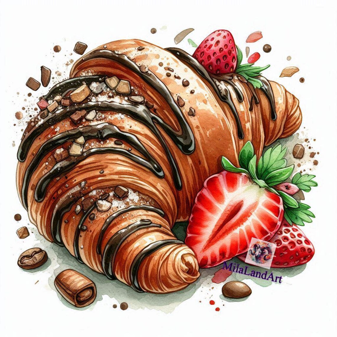 10 Watercolor Clip Art Images of Croissants Decorated With Fruit,jpg - Etsy