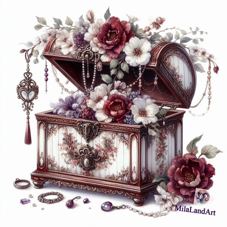 Watercolor Flower Box Clip Art: Shabby Chic Style (JPG) - Etsy
