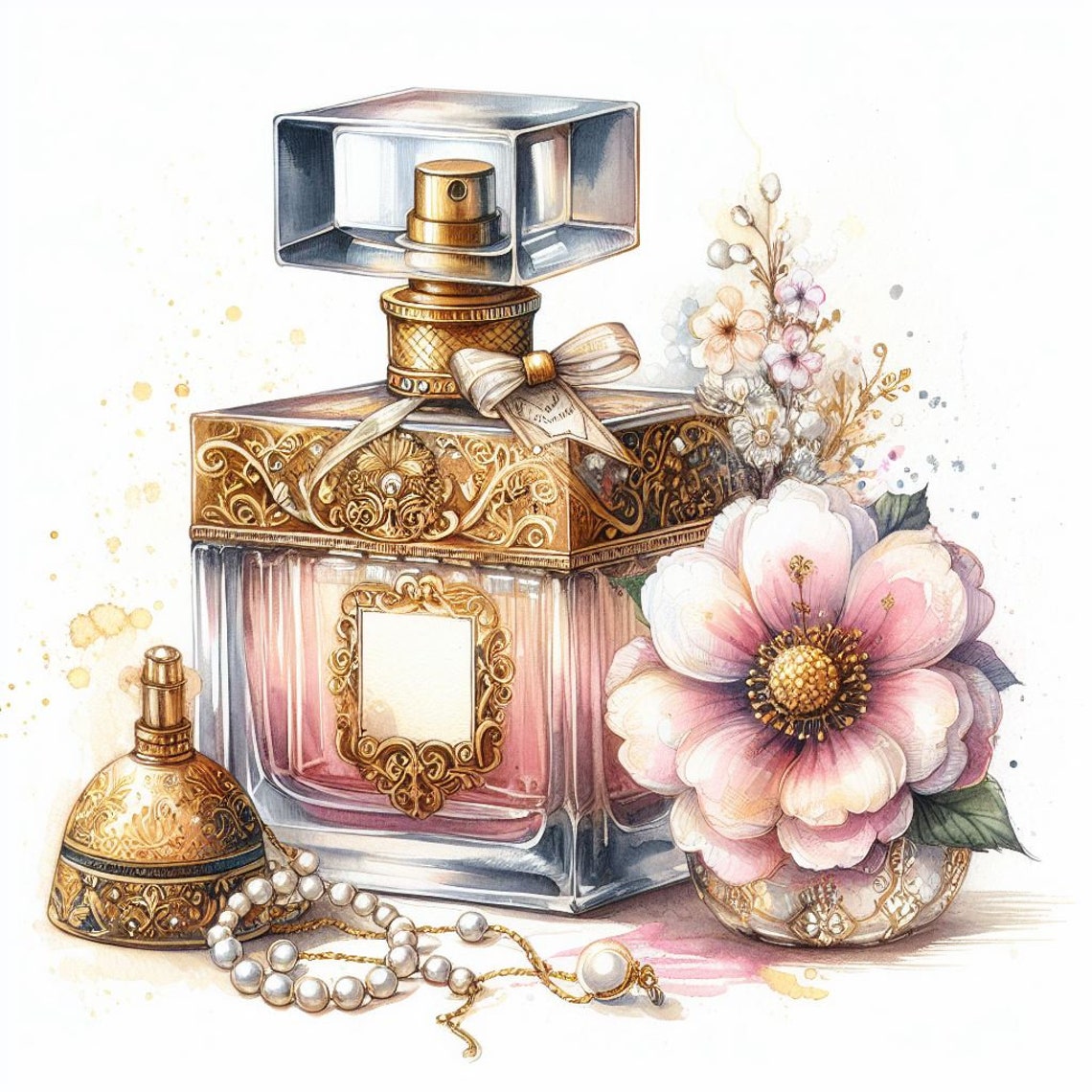 Bottle of Women's Perfume, Digital Print, Wall Art, Watercolor Clip Art ...