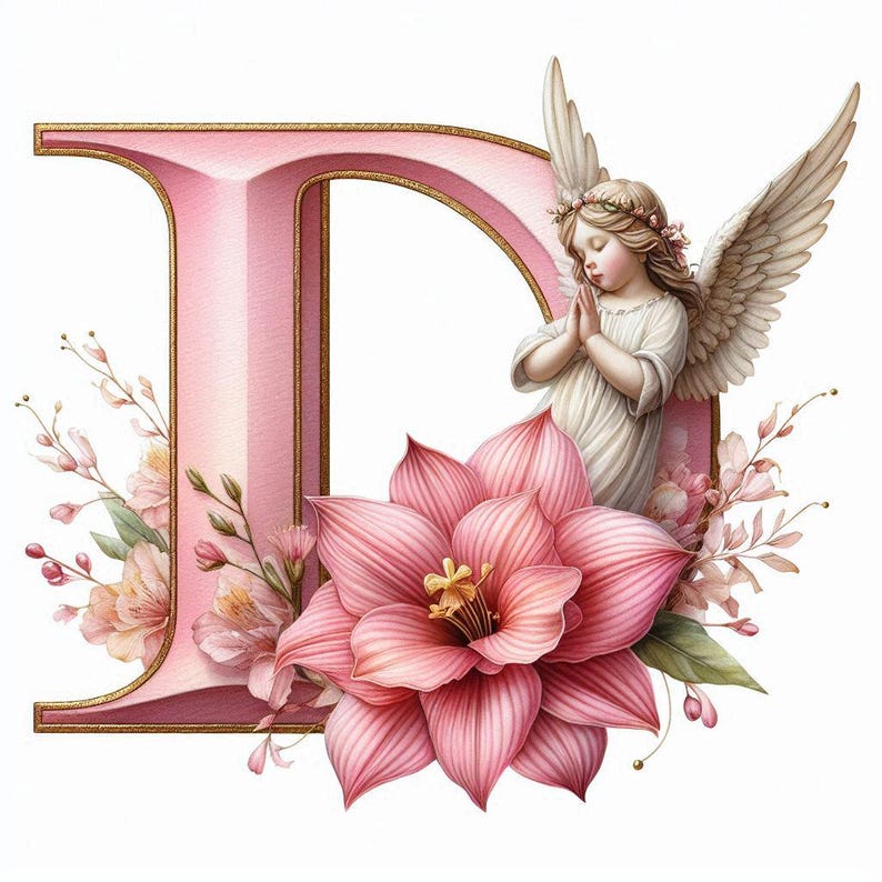 Watercolor Alphabet in Soft Pink Tones With Angel,alphabet,digital ...