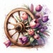 Wooden Wheel With Flowers, Digital Print, Wall Art, Watercolor Clip Art ...