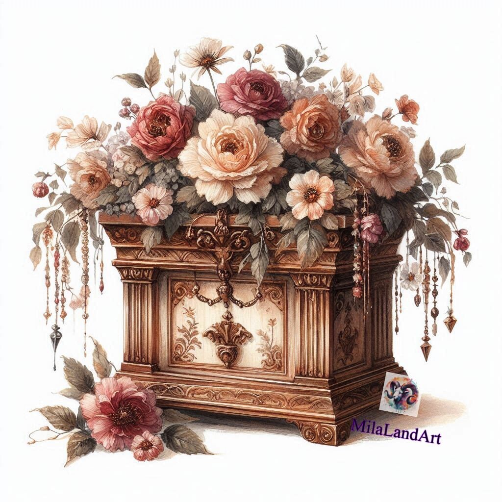 Watercolor Flower Box Clip Art: Shabby Chic Style (JPG) - Etsy