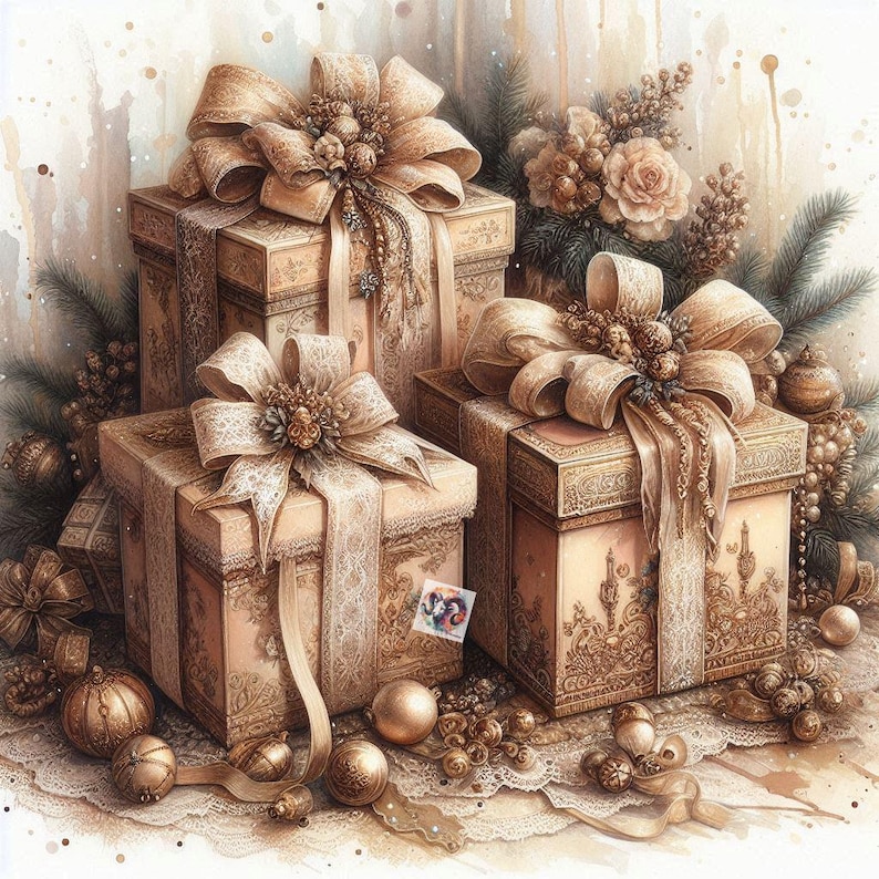 Watercolor New Year Gift Box Clip Art (digital Download) - Etsy