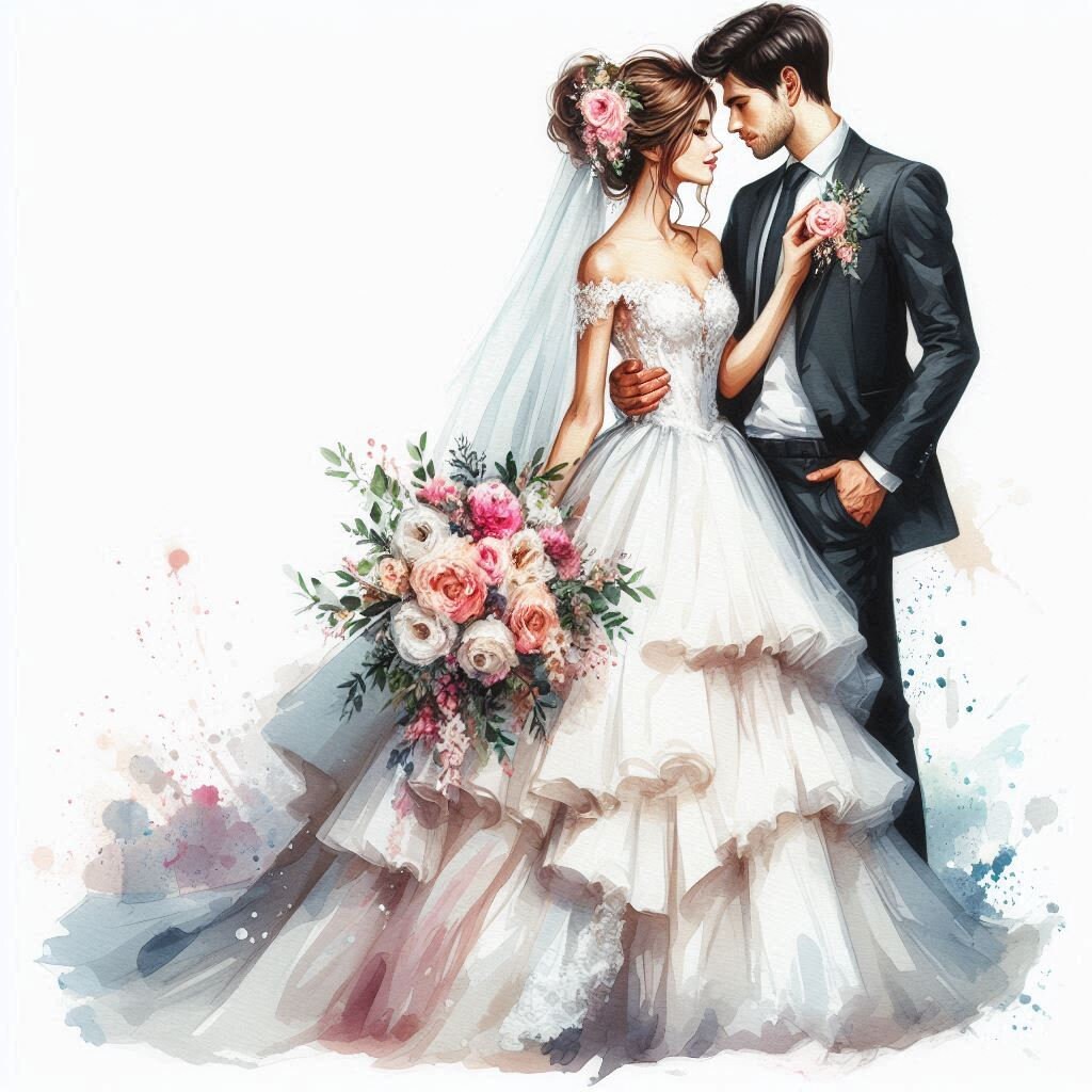 10 Wedding Cliparts, Bride and Groom, Digital Print, Wall Art ...