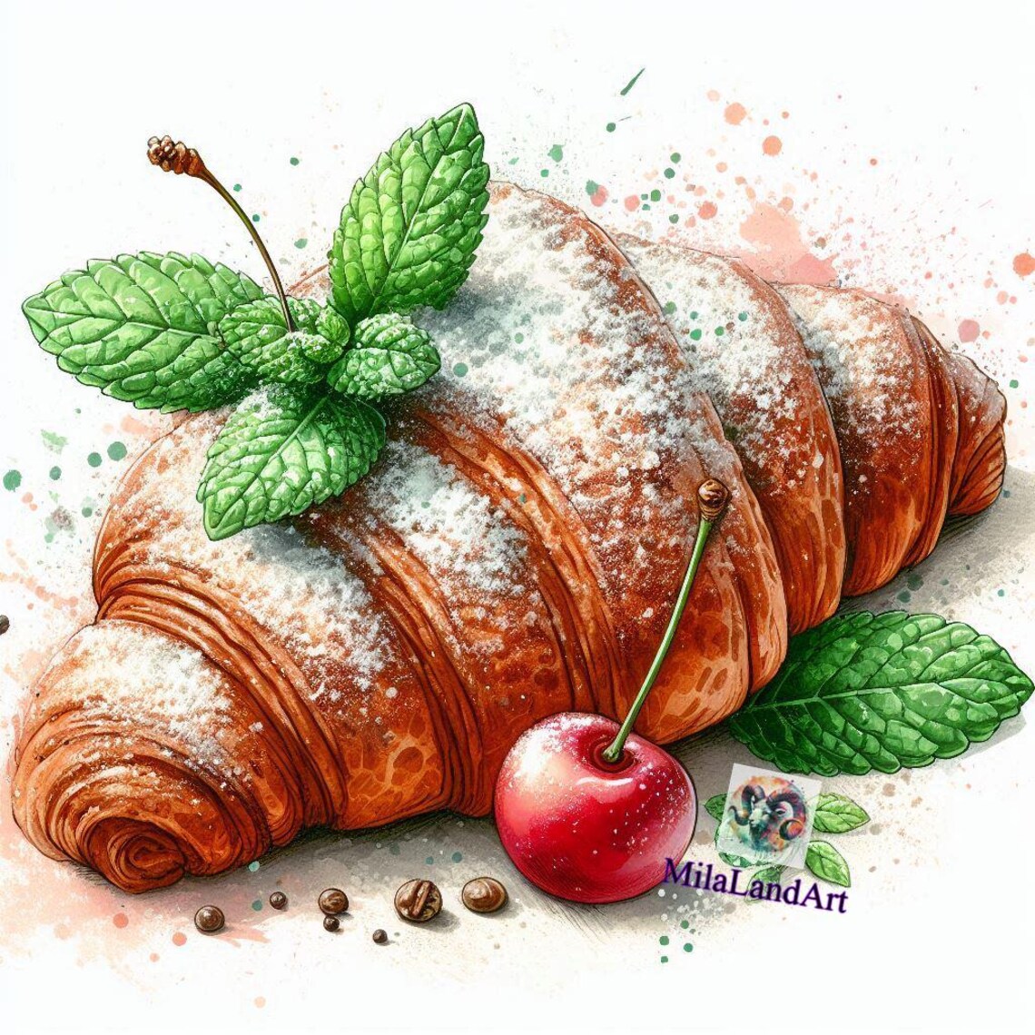 10 Watercolor Clip Art Images of Croissants Decorated With Fruit,jpg - Etsy