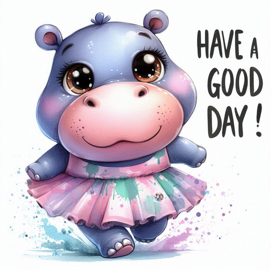 Cute Hippo, Good Day Card, Children's Art, Digital Print,watercolor ...