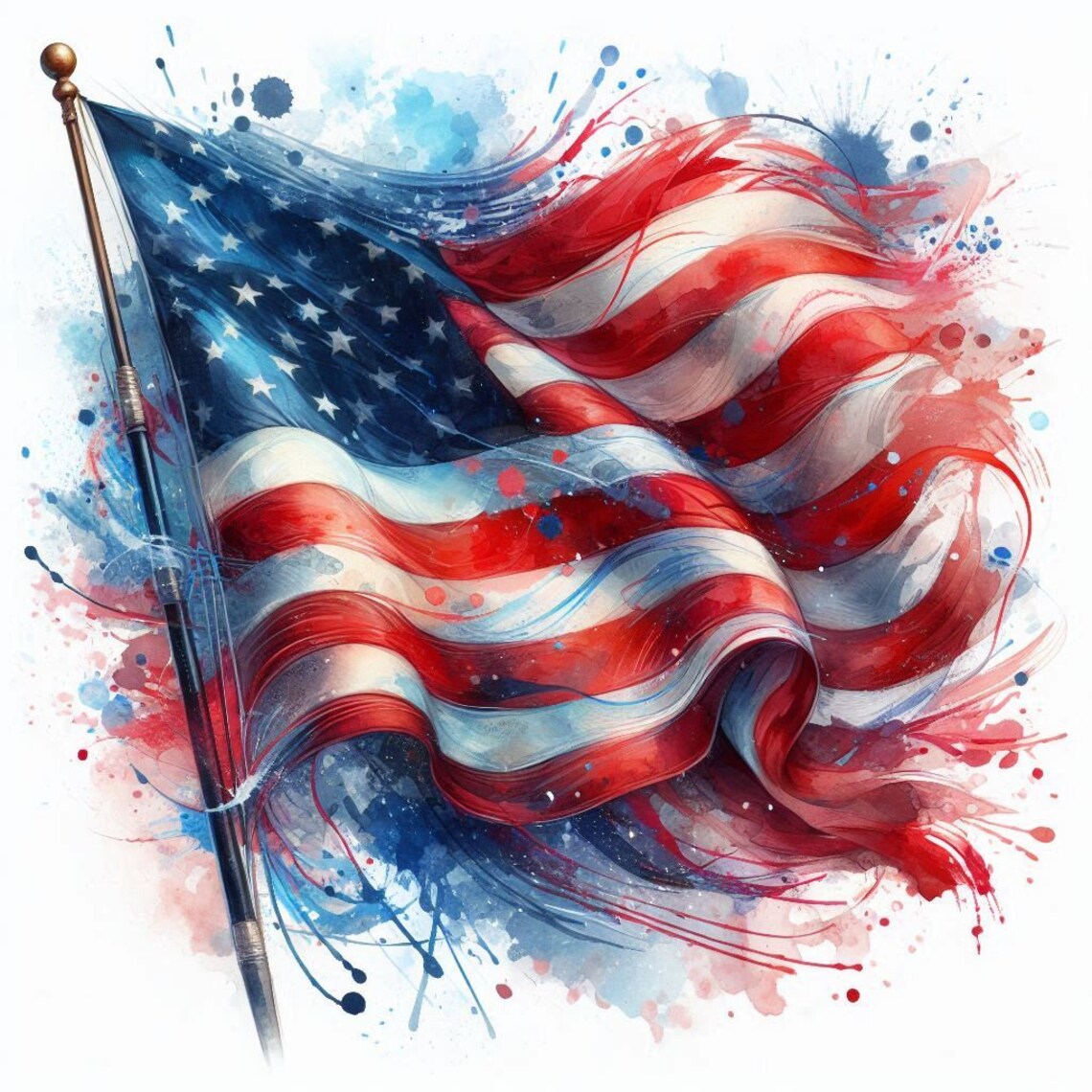 USA Flag Watercolor Clipart: Patriotic Wall Art (digital Print) - Etsy