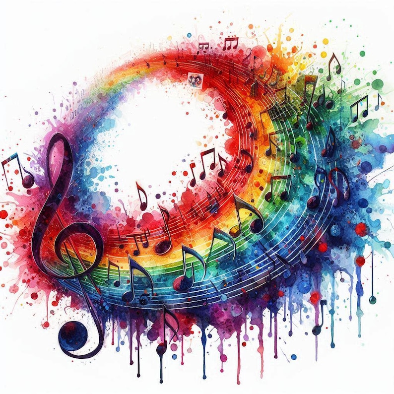 Watercolor Musical Notes Clipart Set: High-resolution JPG (digital ...