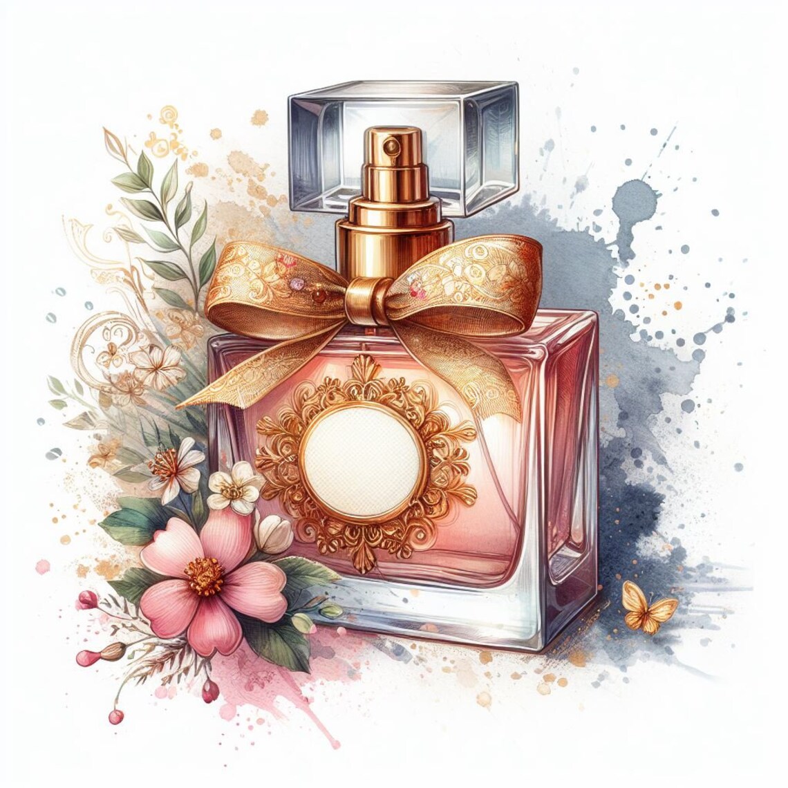 Bottle of Women's Perfume, Digital Print, Wall Art, Watercolor Clip Art ...