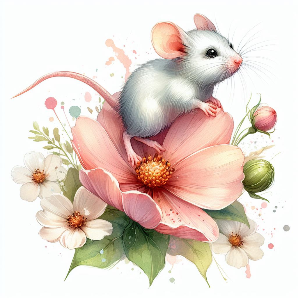 Cute Mouse and Flower, Children's Art, Digital Print, Wall Art ...