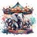 Elephants, Carousel Elephants, Watercolor Clip Art, Handmade, Wall Art ...