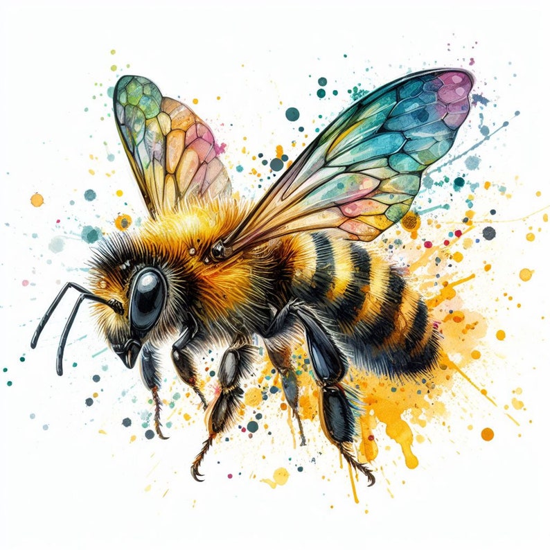 Watercolor Bee Print: Floral Wall Art (digital Download) - Etsy