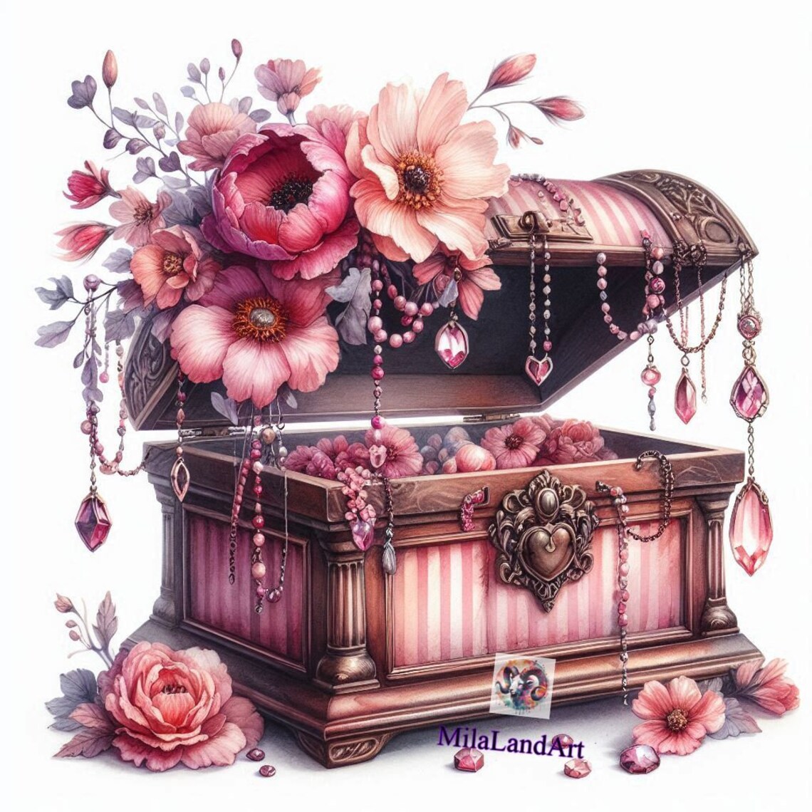 10 Watercolor Cliparts of Flower Boxes in Shabby Chic Style, Watercolor ...