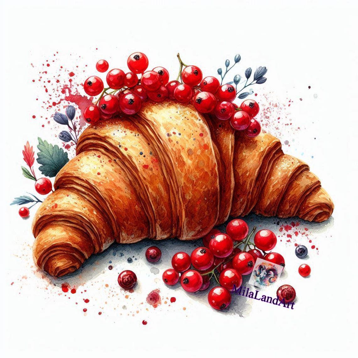 10 Watercolor Clip Art Images of Croissants Decorated With Fruit,jpg - Etsy