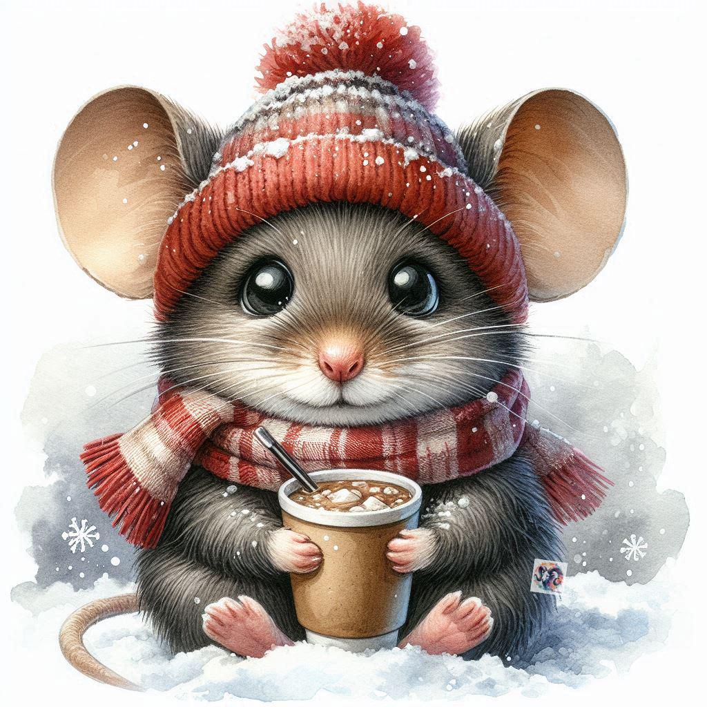 Cute Funny Mouse on a Winter Background, Digital Print,watercolor Clip ...