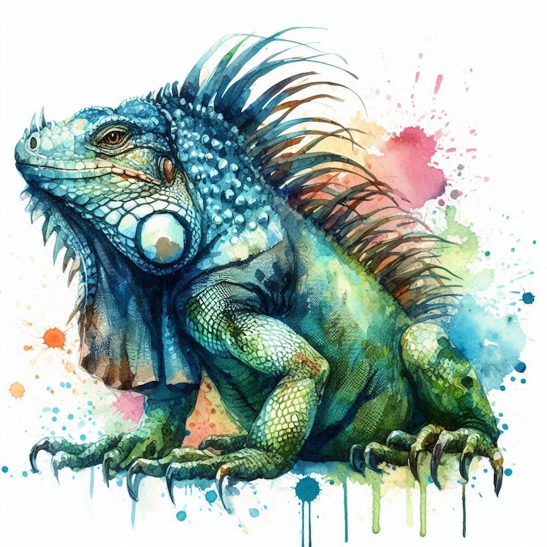 10 Watercolor Cliparts With and Iguana, Digital Print, Wall Art ...