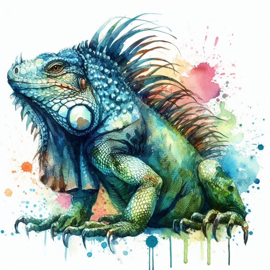 10 Watercolor Cliparts With and Iguana, Digital Print, Wall Art ...