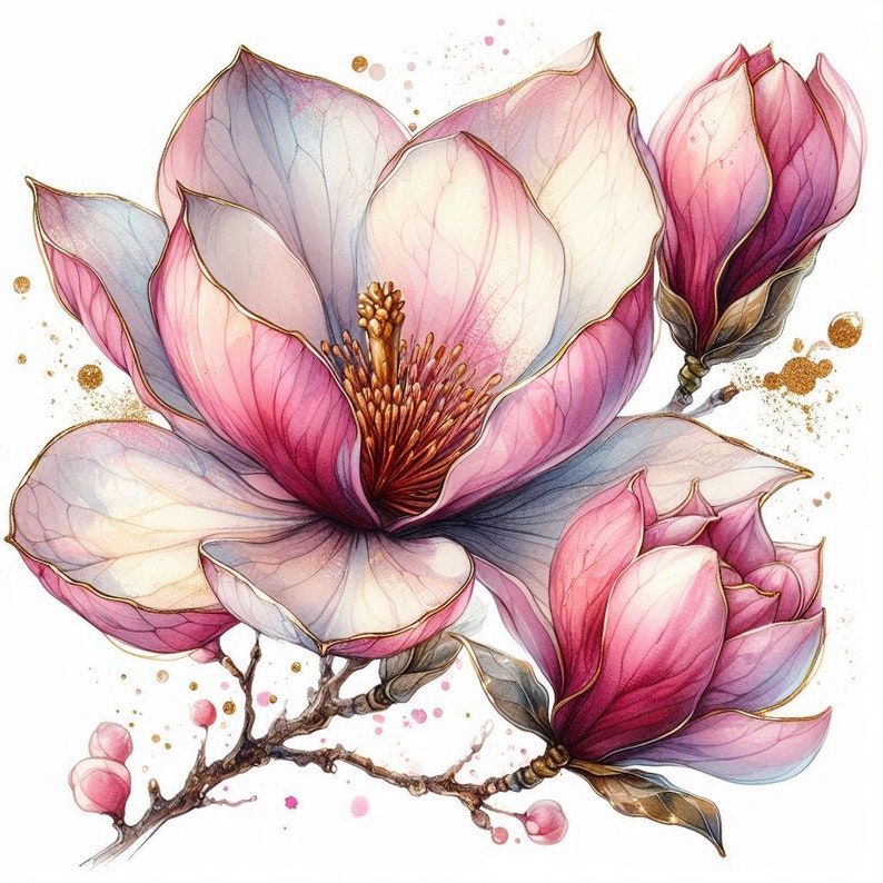 Magnolia Flower, Digital Print, Wall Art, Watercolor Clip Art, High ...