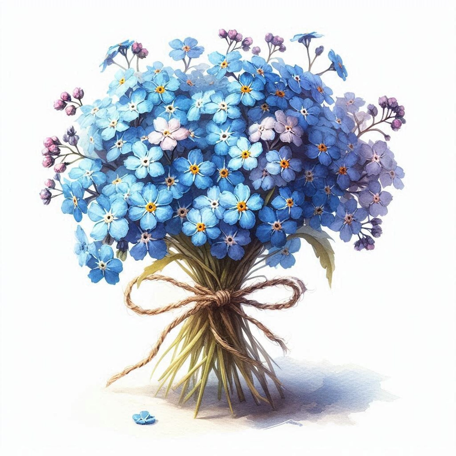 A Bouquet of Forget-me-nots, Digital Print, Wall Art, Watercolor ...
