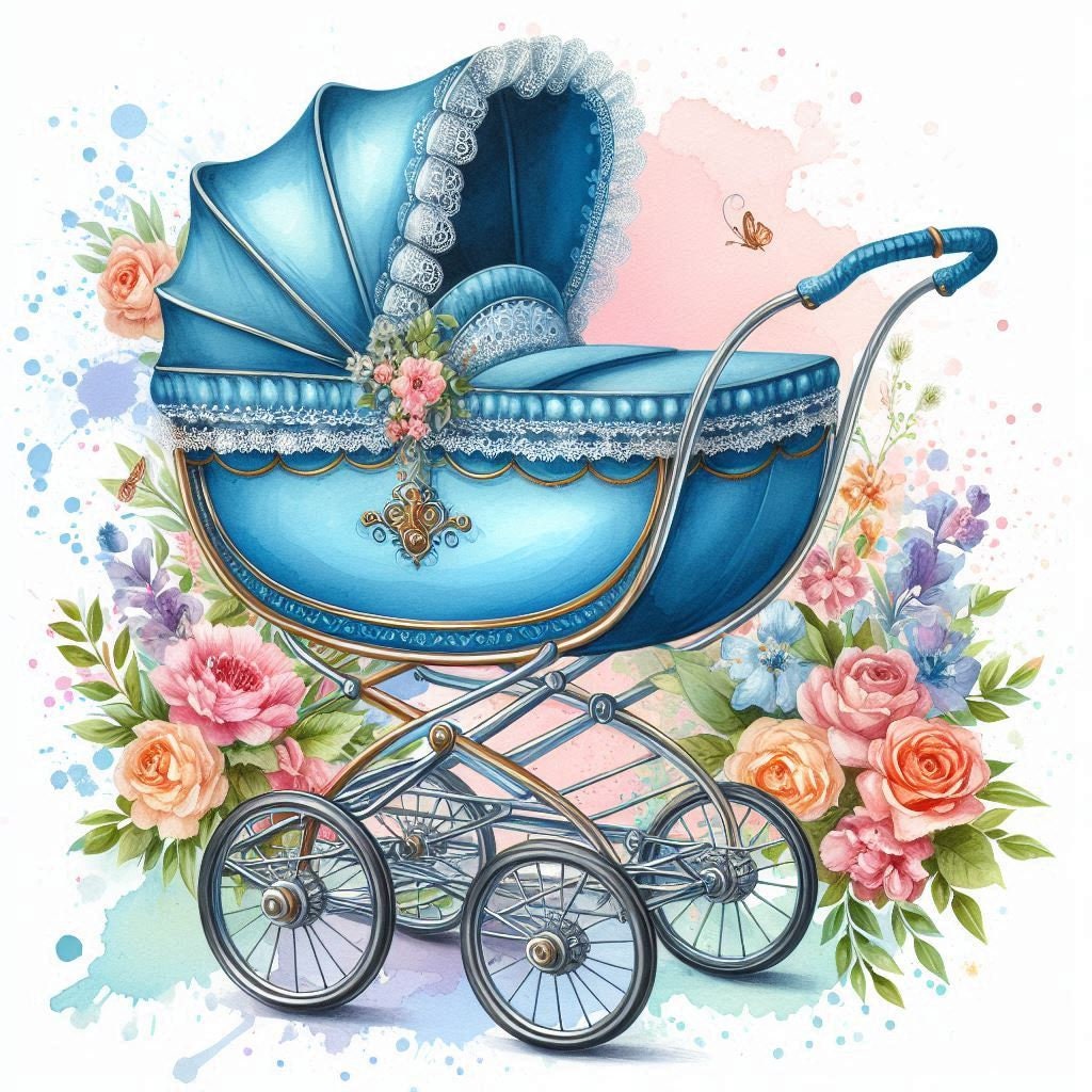 Baby Stroller, Digital Print, Wall Art, Watercolor Clip Art, High ...
