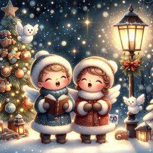 Watercolor Christmas Angels Illustration: Holiday Digital Print (JPG ...