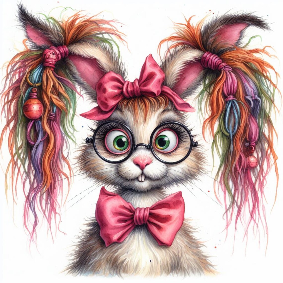 Cute Bunny, Digital Print, Wall Art, Watercolor Clip Art, High Quality ...