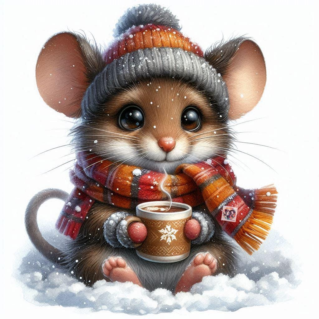 Cute Funny Mouse on a Winter Background, Digital Print,watercolor Clip ...