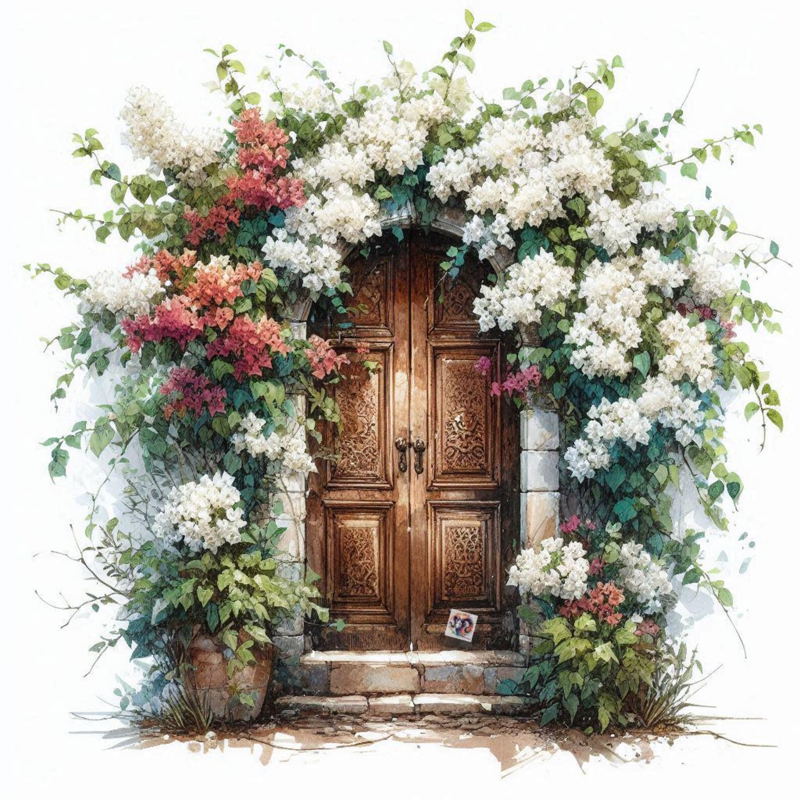 Watercolor Flower Door Clip Art: Vintage Floral JPG (digital Download ...