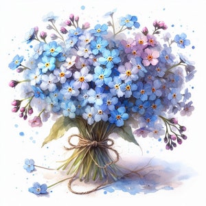 A Bouquet of Forget-me-nots, Digital Print, Wall Art, Watercolor ...