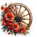 Wooden Wheel With Flowers, Digital Print, Wall Art, Watercolor Clip Art ...