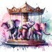 Elephants, Carousel Elephants, Watercolor Clip Art, Handmade, Wall Art ...