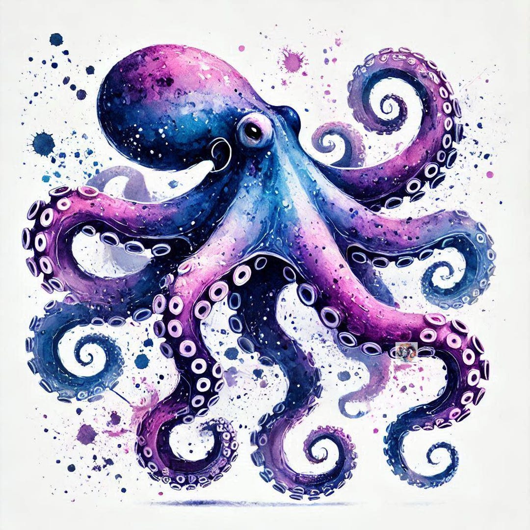 10 Watercolor Octopuses in Lilac, Digital Print,watercolor Clip Art ...