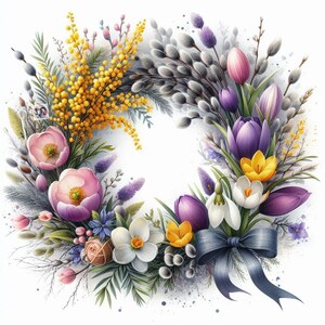 Watercolor Spring Flower Wreath Art (digital Print) - Etsy