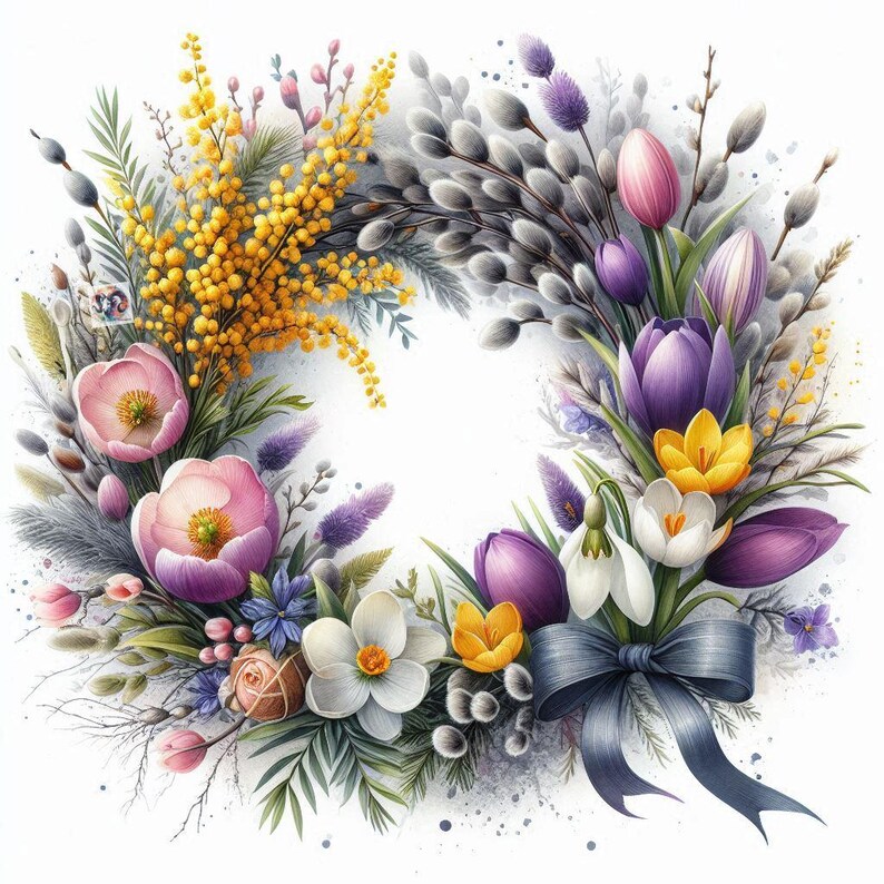 Watercolor Spring Flower Wreath Art (digital Print) - Etsy