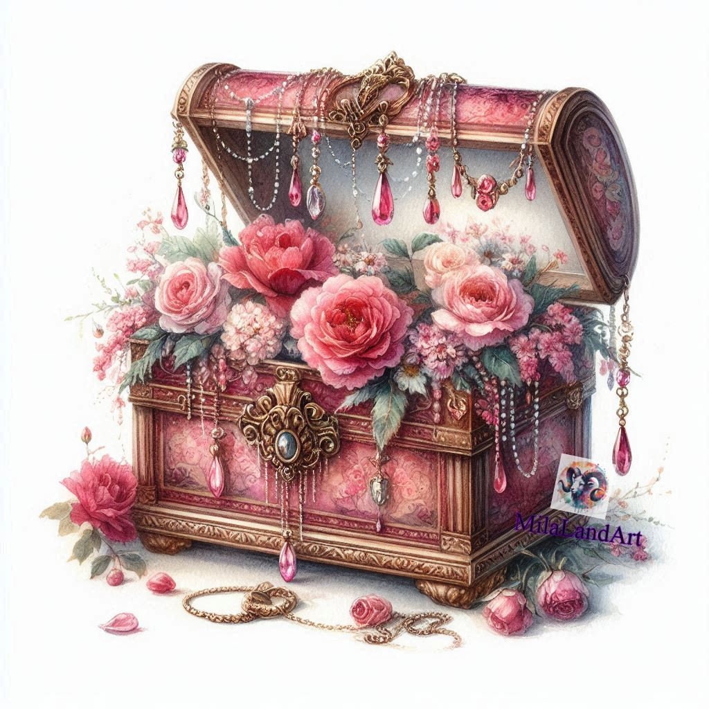 Watercolor Flower Box Clip Art: Shabby Chic Style (JPG) - Etsy