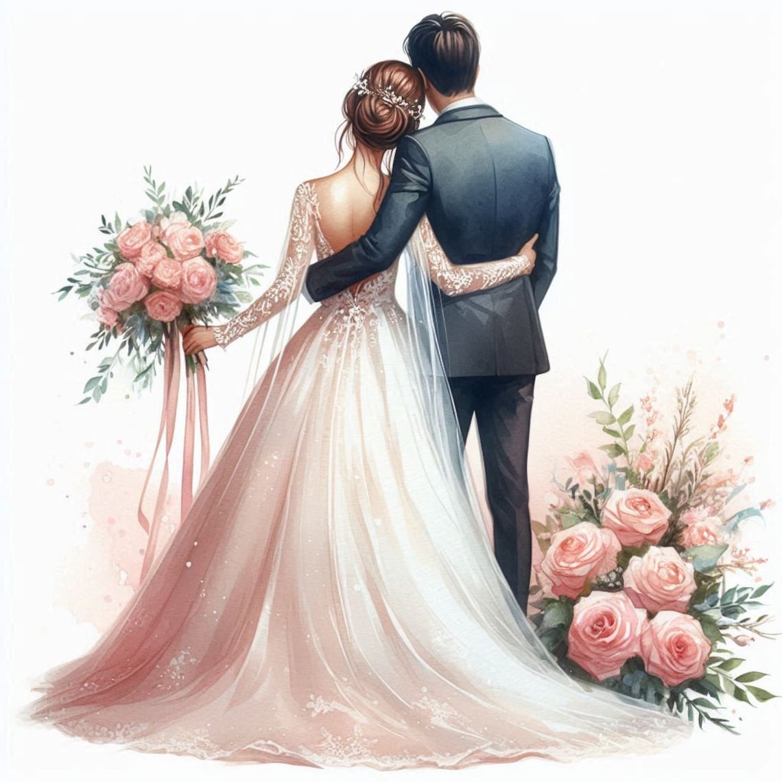 10 Wedding Cliparts, Bride and Groom, Digital Print, Wall Art ...