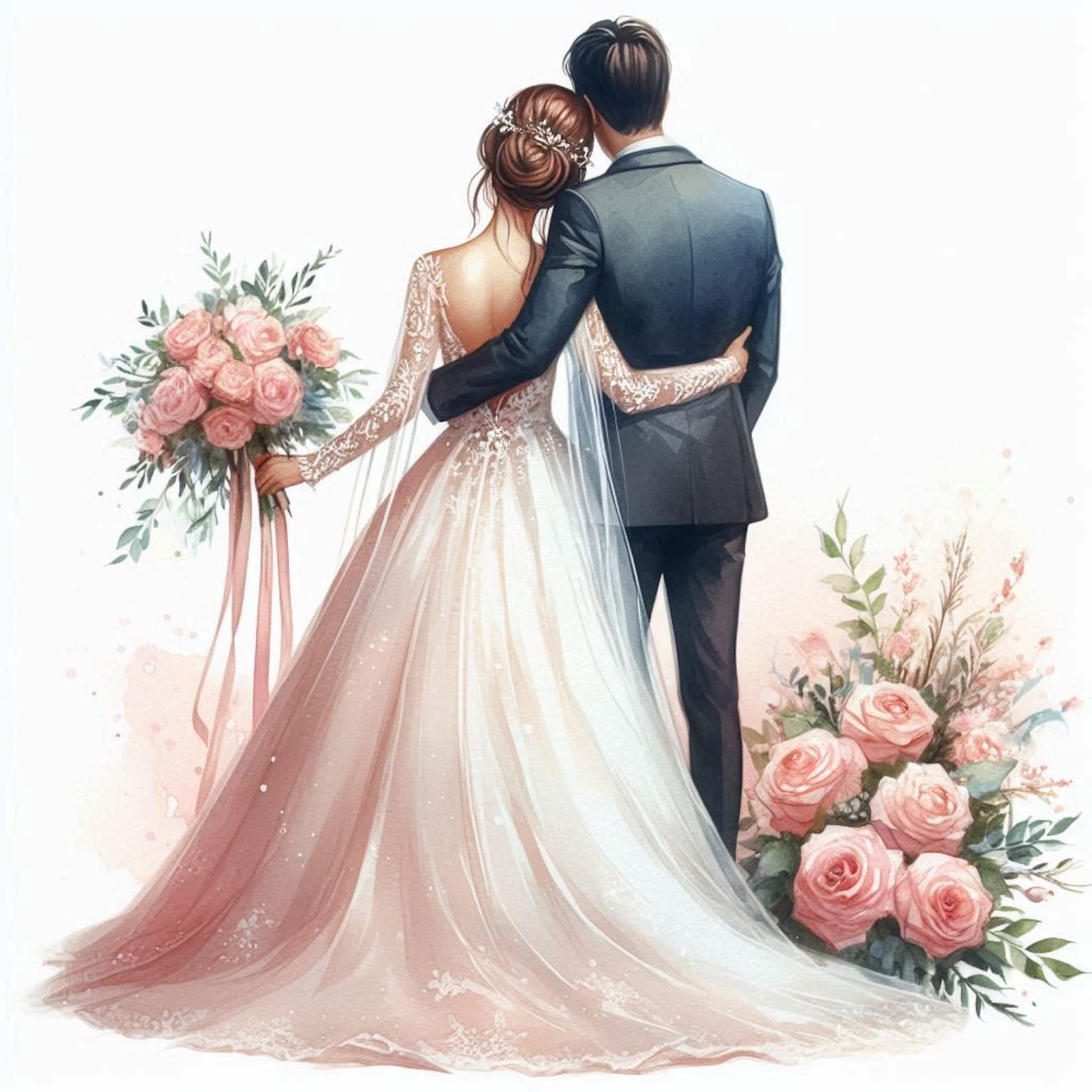 10 Wedding Cliparts, Bride and Groom, Digital Print, Wall Art ...