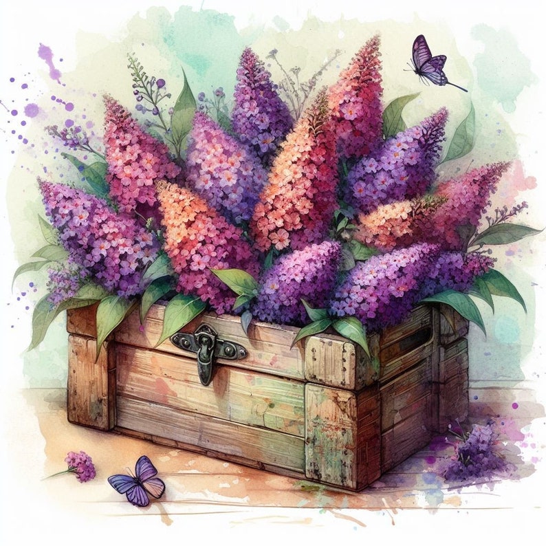 Box With Flowers, Vintage Flower Cliparts, Wall Art, Digital Print ...