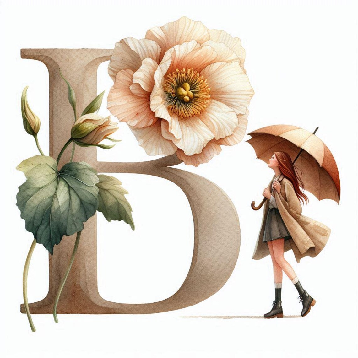 Watercolor English Alphabet in Pastel Colors With a Girl With an ...