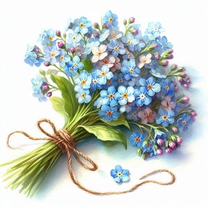 A Bouquet of Forget-me-nots, Digital Print, Wall Art, Watercolor ...