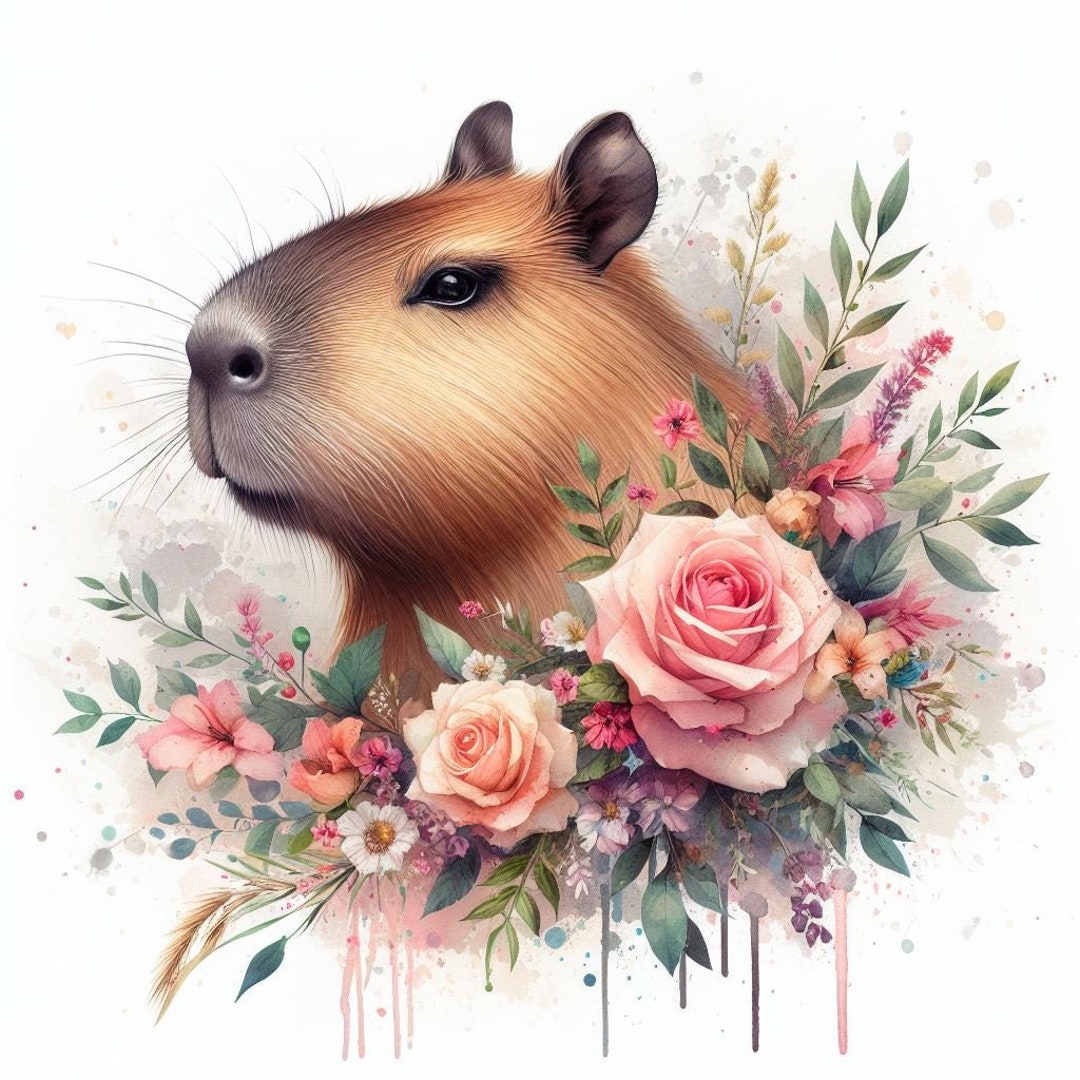 Capybara, Cute Capybara, Watercolor Clip Art, Handmade, Digital Print ...