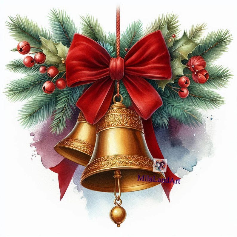 Watercolor Christmas Bells Clipart: Holiday Digital Print (JPG) - Etsy ...