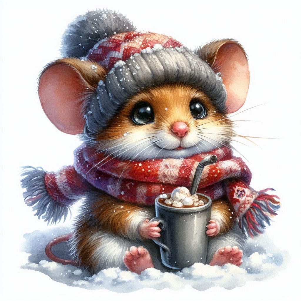 Cute Funny Mouse on a Winter Background, Digital Print,watercolor Clip ...