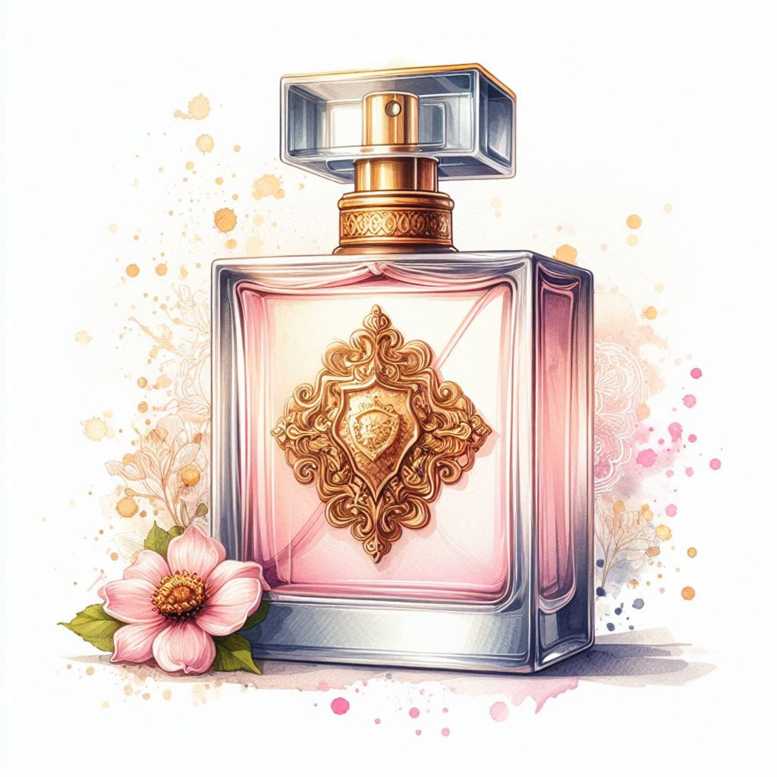 Bottle of Women's Perfume, Digital Print, Wall Art, Watercolor Clip Art ...