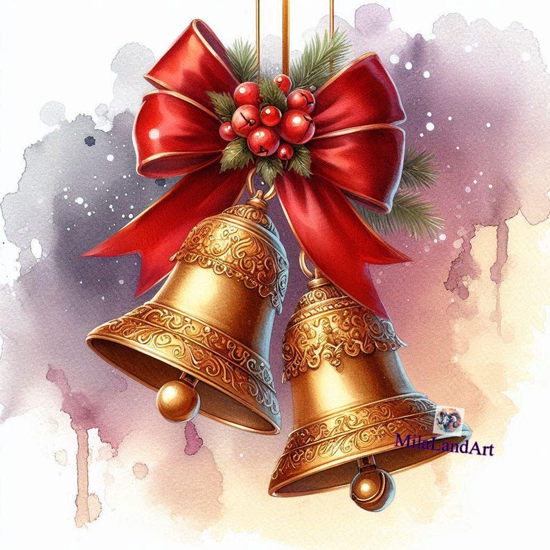 Watercolor Christmas Bells Clipart: Holiday Digital Print (JPG) - Etsy ...