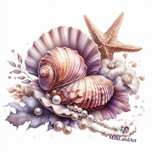 10 Watercolor Clipart "sea Shell in Pastel Colors", Digital Print ...