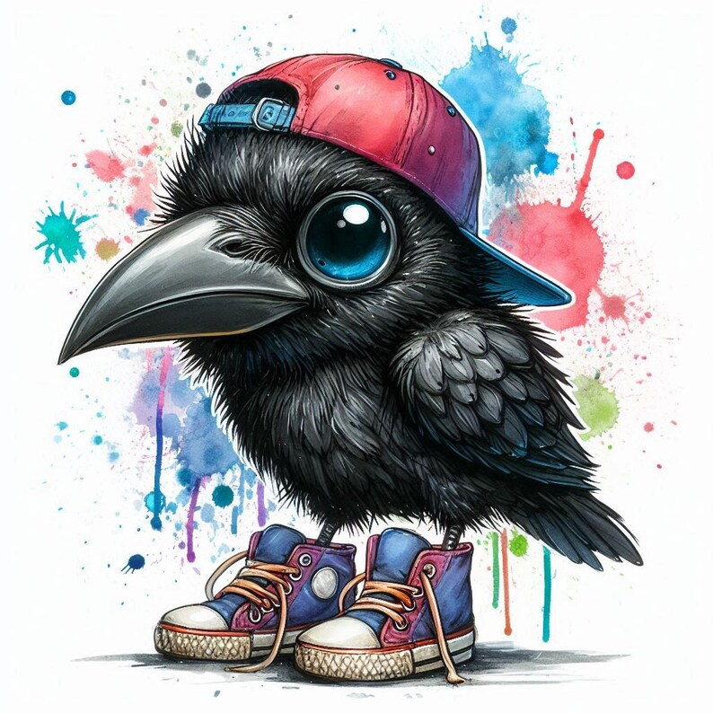 Stylish Little Crow Rapper, Children's Art, Digital Print, Wall Art ...