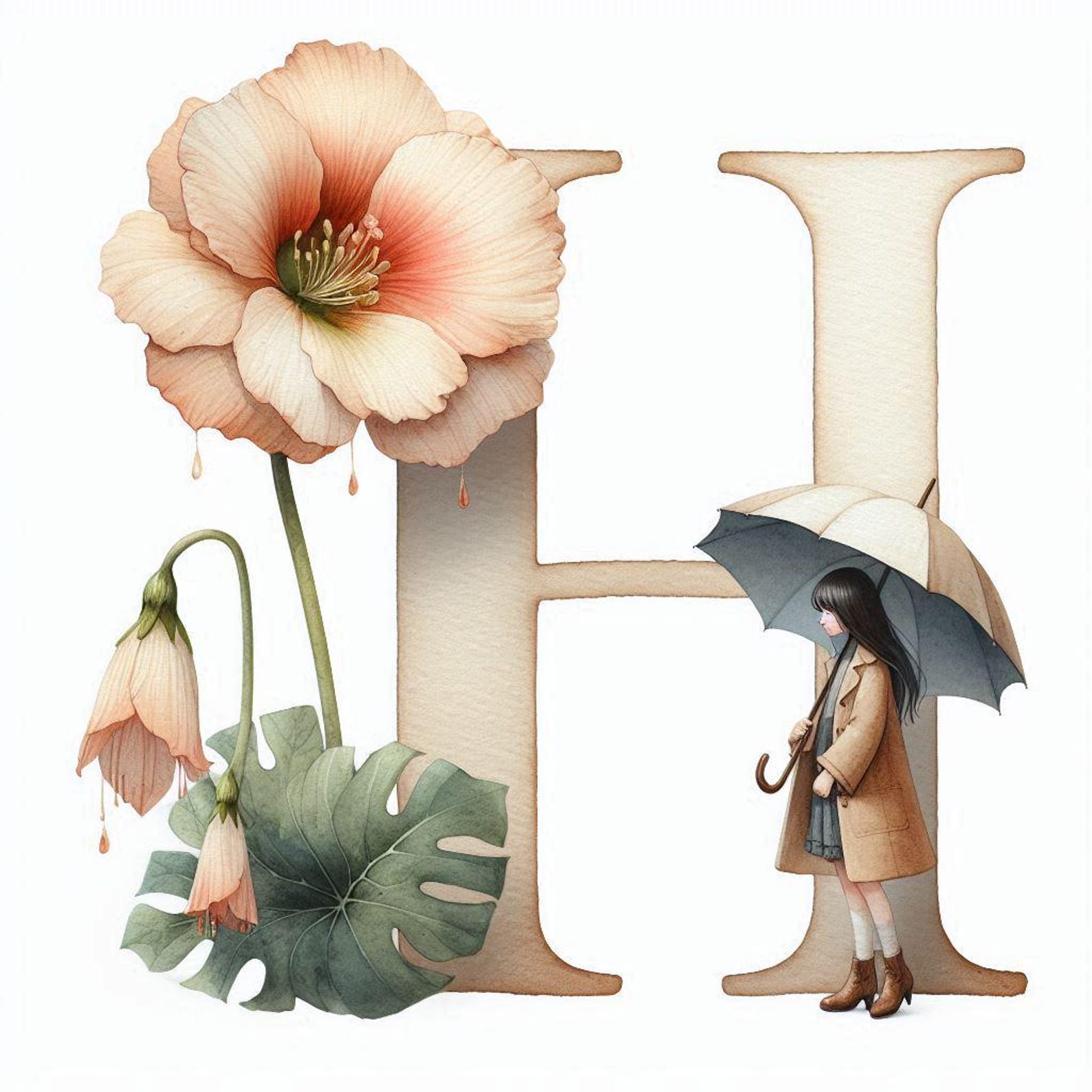 Watercolor English Alphabet in Pastel Colors With a Girl With an ...